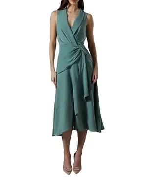 Coast Shawl Collar Ruffle Hem Midi Dress - Sage