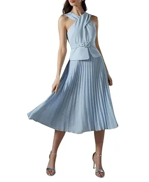 Coast Cross Over Pleated Midi Dress - Light Blue