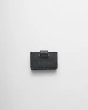 Prada Saffiano And Smooth Leather Card Holder - Black