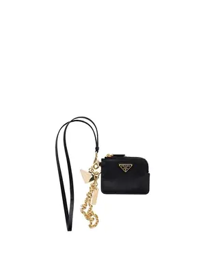Prada Saffiano Leather Card Holder With Shoulder Strap Black