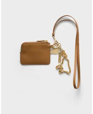 Prada Saffiano Leather Card Holder With Shoulder Strap - Brown