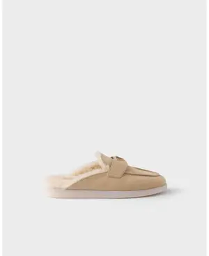 Prada Suede And Shearling Mules - Neutral
