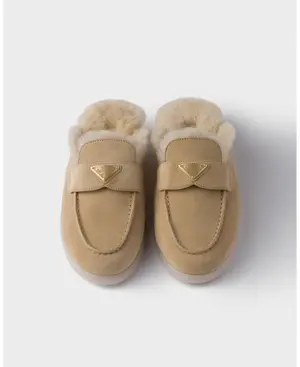 Prada Suede And Shearling Mules - Neutral