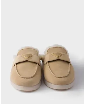 Prada Suede And Shearling Mules - Neutral