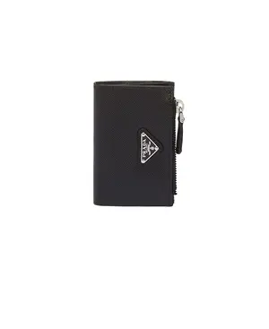 Prada Saffiano Leather Card Holder - Black/silver