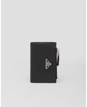 Prada Saffiano Leather Card Holder - Black/silver