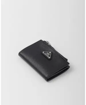Prada Saffiano Leather Card Holder - Black/silver