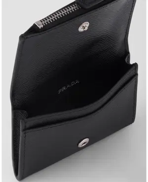 Prada Saffiano Leather Card Holder - Black/silver
