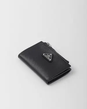 Prada Saffiano Leather Card Holder - Black/silver