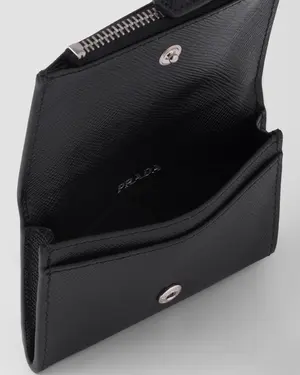 Prada Saffiano Leather Card Holder - Black/silver