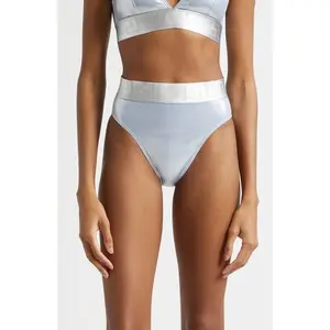 Versace Laminated High-waisted Bikini Bottom - Silver