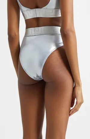 Versace Laminated High-waisted Bikini Bottom