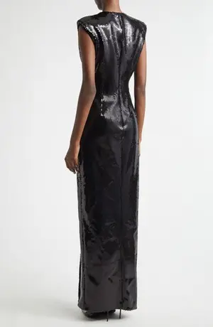 Balmain Sequin Draped Dress With Chain Detail