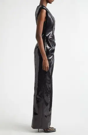 Balmain Sequin Draped Dress With Chain Detail