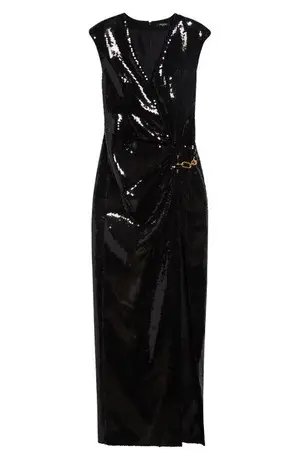 Balmain Sequin Draped Dress With Chain Detail
