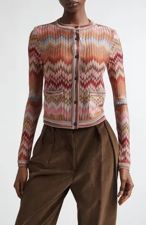 Missoni Snakeskin Pattern Chevron Cardigan - Multi Camel White Pink