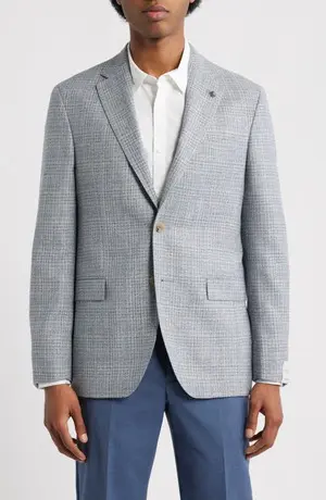 JACK VICTOR Midland Contemporary Fit Plaid Sport Coat - Light Grey