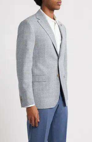 JACK VICTOR Midland Contemporary Fit Plaid Sport Coat - Light Grey