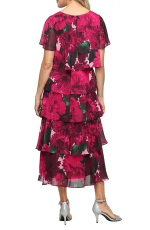 SL FASHIONS Floral Print Ruffle Maxi Dress - Pink Multi