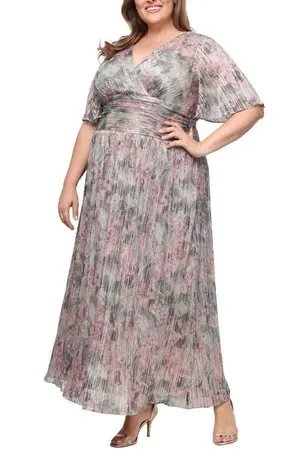 SL FASHIONS Metallic Floral Gown - Beige Multi