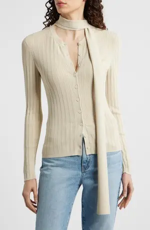 Rag & Bone Gianna Tie Neck Rib Sweater