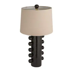 STORIED HOME Stoneware Table Lamp With Raised Dots And Linen Shade - Black