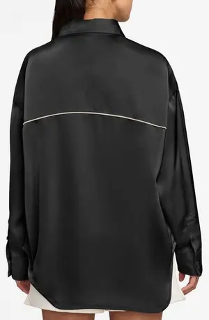 Nike Oversize Satin Button-up Top - Black/sail