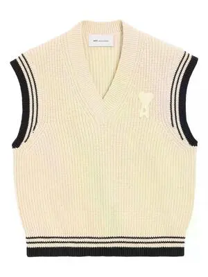 AMI Paris De Coeur V-neck Knitted Vest - Neutrals
