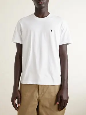 AMI Paris Logo-embroidered Cotton-jersey T-shirt