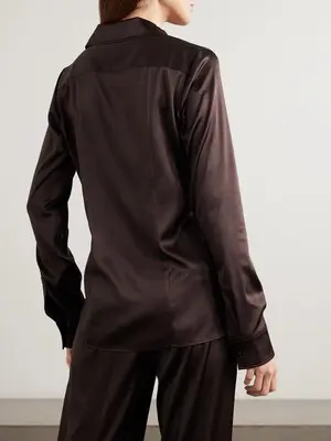 Eterne Constance Embellished Stretch-silk Satin Shirt - Brown