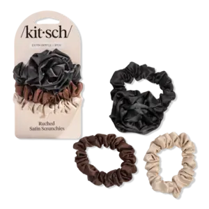 KITSCH Rosette Ruched Satin Scrunchies 3-piece Set - Black