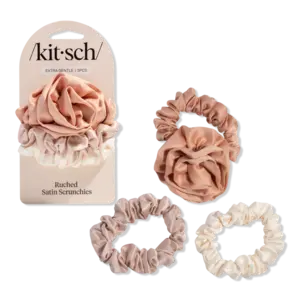 KITSCH Rosette Ruched Satin Scrunchies - Terracotta