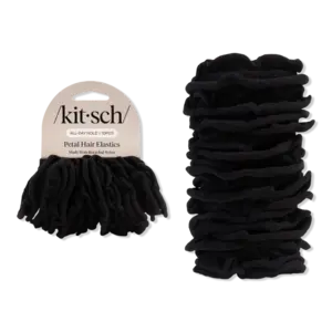 KITSCH Recycled Fabric Petal Hair Ties Set Of 10 - Black