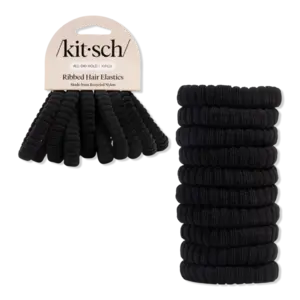 KITSCH Ribbed Hair Elastics 10-piece Set - Black