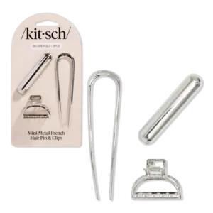 KITSCH Mini Metal French Hair Pin & Clips 3-piece Set - Silver