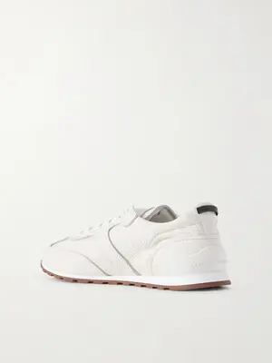 Brunello Cucinelli Embellished Textured-leather Sneakers - Neutrals