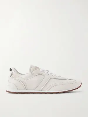 Brunello Cucinelli Embellished Textured-leather Sneakers - Neutrals