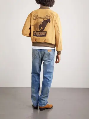 CHERRY LOS ANGELES Logo-appliquéd Embroidered Suede Jacket