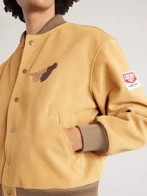CHERRY LOS ANGELES Logo-appliquéd Embroidered Suede Jacket