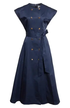 Carolina Herrera Double-breasted Stretch Sateen Shirtdress - Midnight