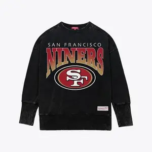 Mitchell & Ness San Francisco 49ers Delineate Mineral Wash Crewneck Sweatshirt - Black