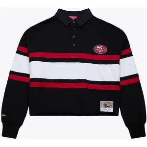 Mitchell & Ness San Francisco 49ers Cropped Long Sleeve Rugby Polo - Black