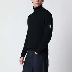 Stone Island Turtleneck Virgin Wool Sweater - Blue