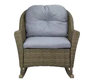 NORTHLIGHT 34' Gray Resin Wicker Rocker Chair W / Cushions - One-color