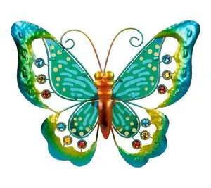 NORTHLIGHT Green Metal Butterfly Garden Wall Ha Nging - One-color