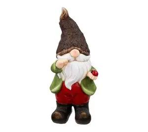 NORTHLIGHT Gnome With Ladybug Outdoor Garden St Atue 15.75 - One-color