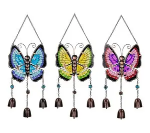 NORTHLIGHT Metal Butterfly Suncatcher Windchime S Set Of 3 - One-color