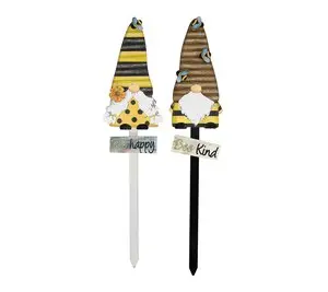 NORTHLIGHT Bee Gnomes Wooden Garden Stakes 24 Set Of 2 - One-color