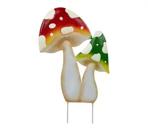 NORTHLIGHT Double Mushrooms Garden Stake 16' Red And Green - One-color