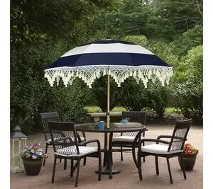 NORTHLIGHT 6.5' Striped Macrame Boho Umbrella